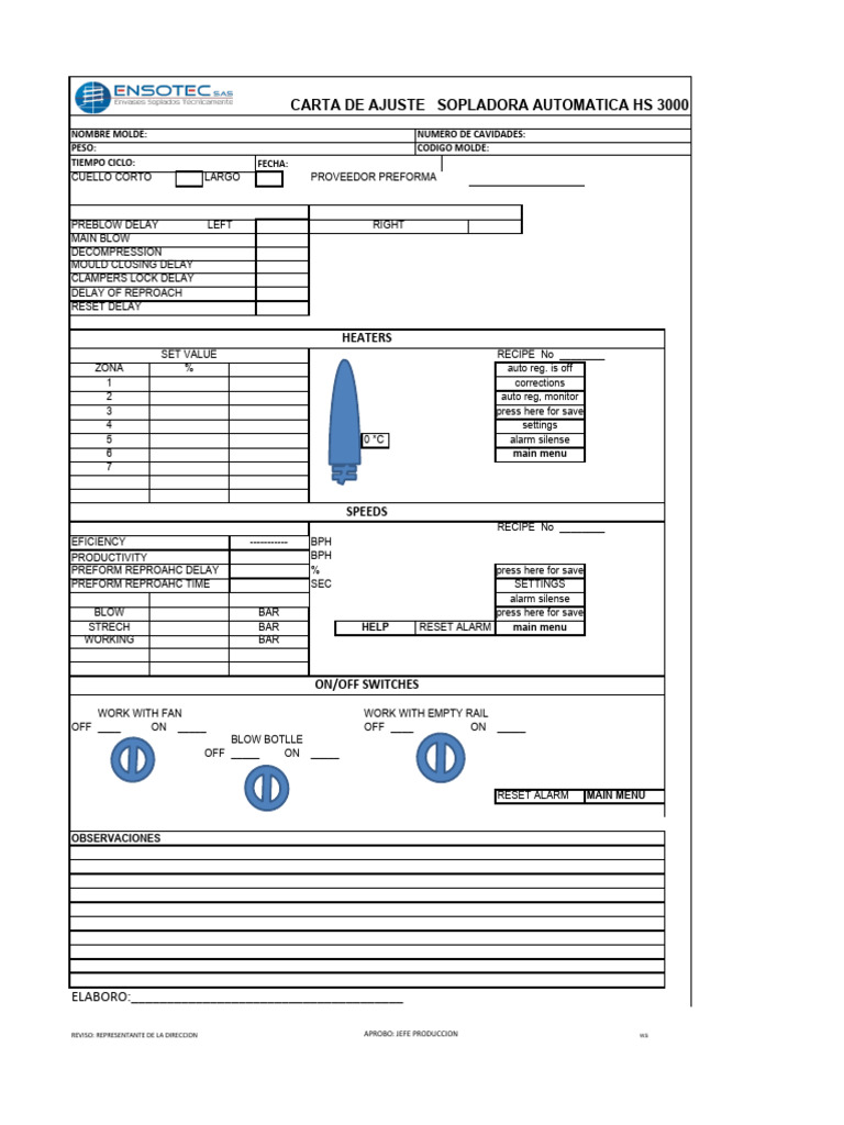 Carta de Ajuste Inyectoras y Soplado | PDF