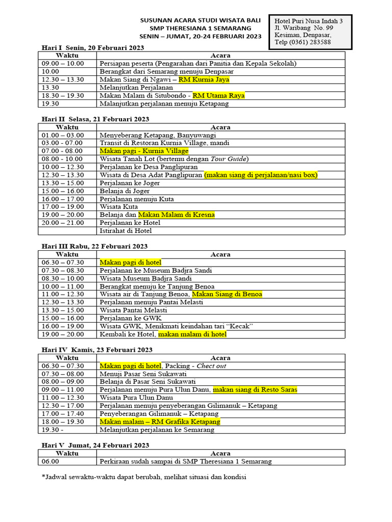 Susunan Acara Stady Tour - 2023 - Revisi | PDF