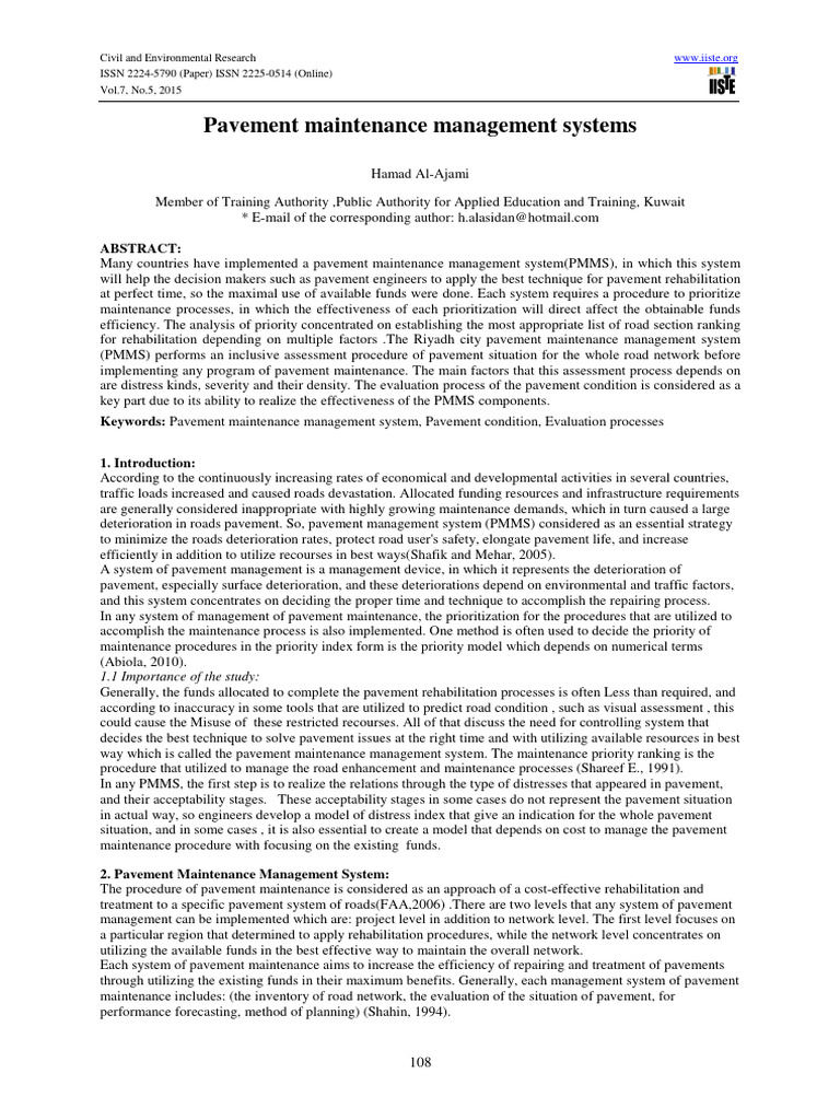 Pavement Maintenance Management Systems: Abstract | PDF | Road | Road ...