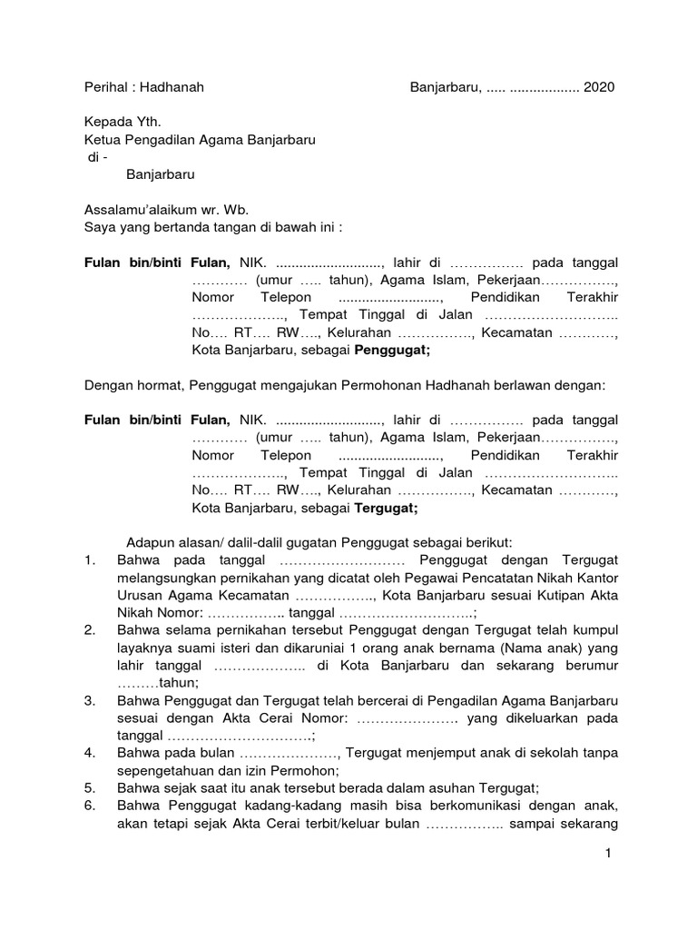 Contoh Hadhanah (Hak Asuh Anak) | PDF