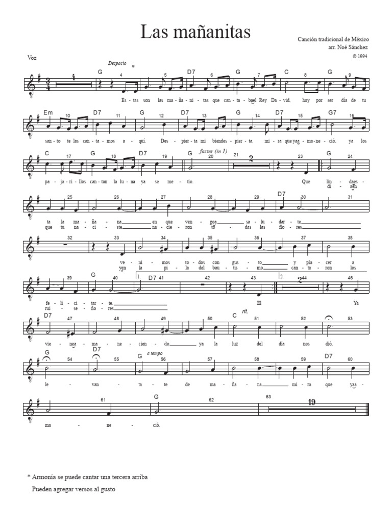 Voz - Las Mananitas | PDF