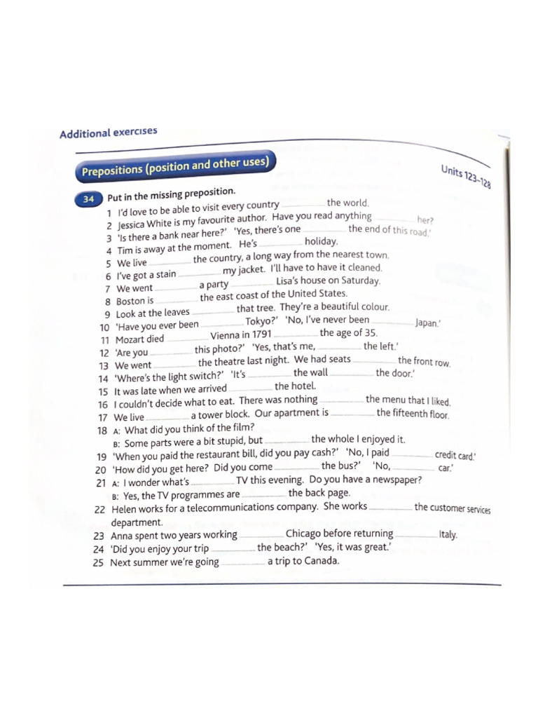 Additional Exercises - Prepositions | PDF