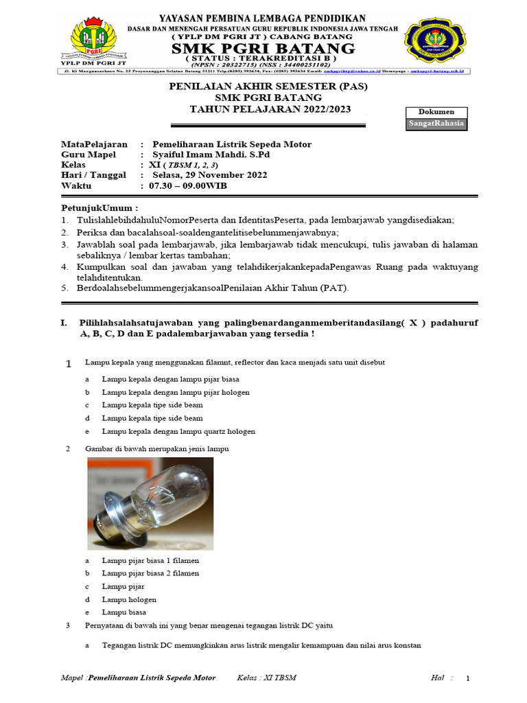 Soal Pas PLSM 2223 | PDF | Metode & Bahan Ajar | Sains & Matematika