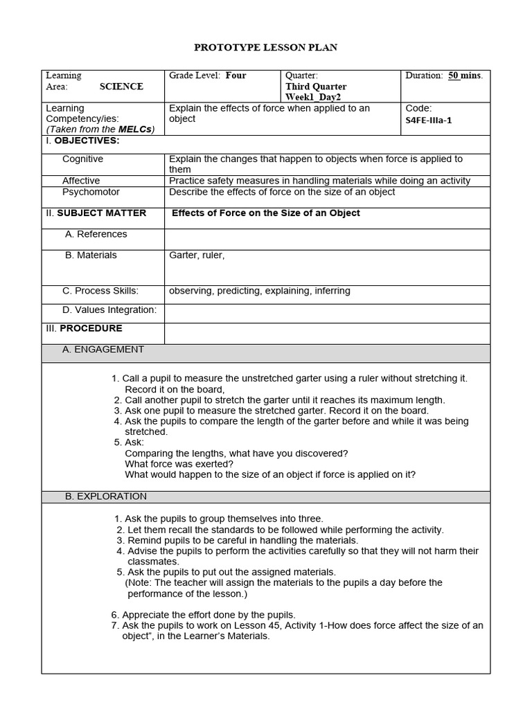 Force Effects on Objects: Grade 4 Lesson | PDF | Force | Learning