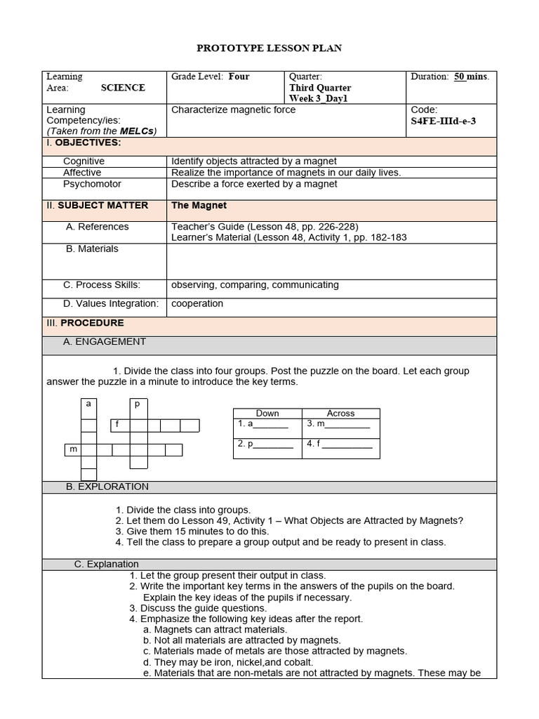 Lesson Plan - The Magnet | PDF | Magnet | Force