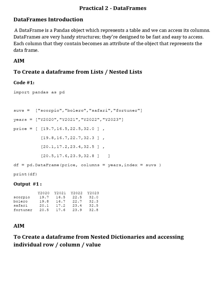 Practical 2 Data Frames | PDF | Computing | Computer Programming Practical 2 Data Frames | PDF | Computing | Computer Programming