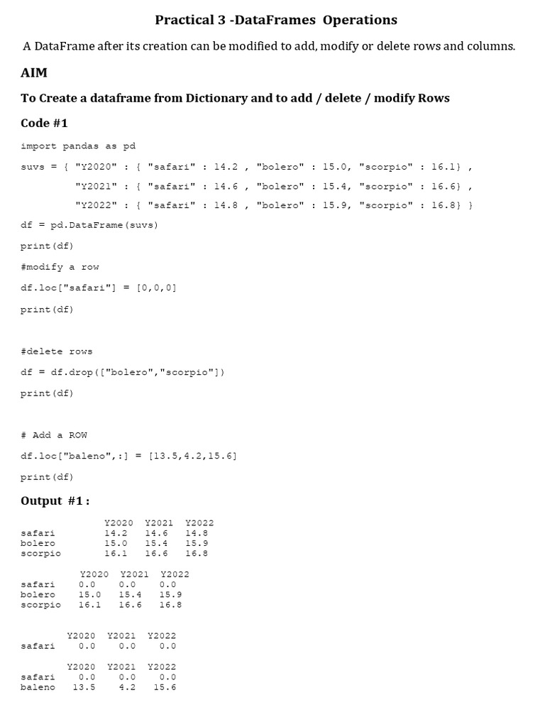 Practical 3 Data Frames Add Delete Rows And Columns Pdf Computing Computer Data