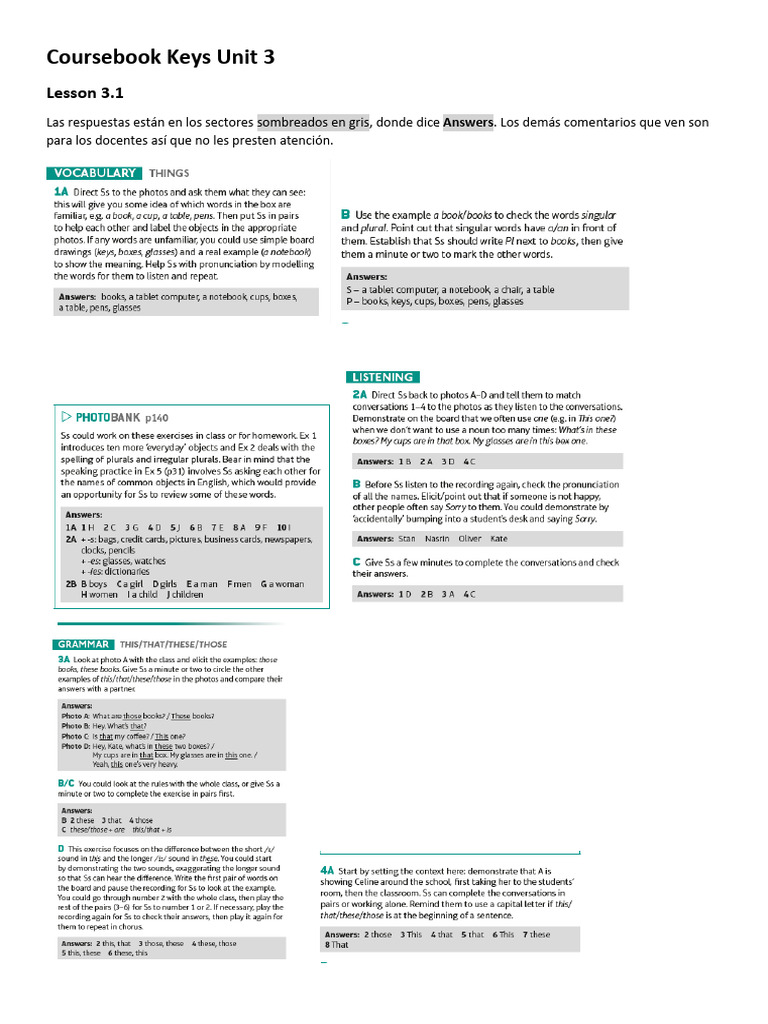 Students Book U3 Keys | PDF