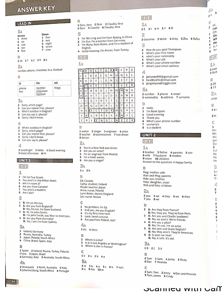 Workbook Keys U1 | PDF