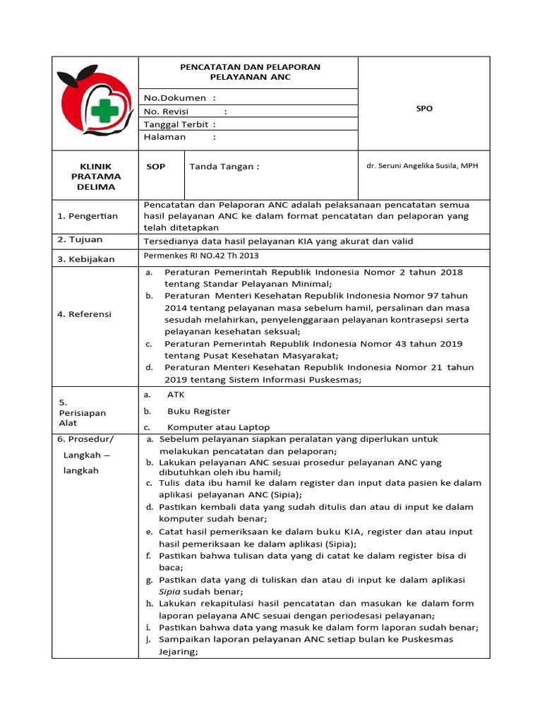 SOP Pencatatan Dan Pelaporan ANC | PDF | Pengelolaan Keuangan & Uang