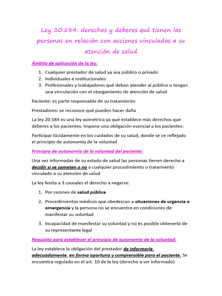 Ley 20.584 | PDF | Consentimiento informado | Medicina