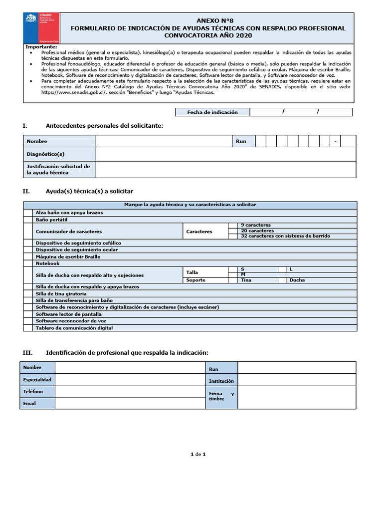 Anexo Nº8 Formulario Ayudas Tecnicas Con Respaldo Profesional ...