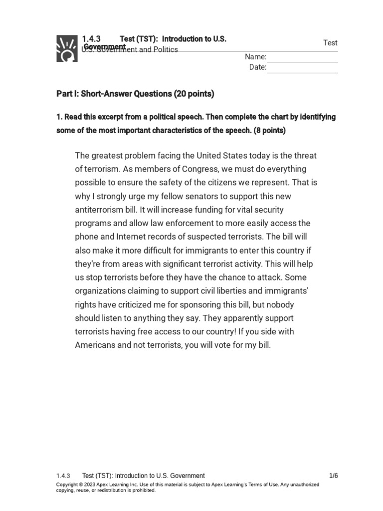 Kami Export - 1.4.3 Test (TST) - Introduction To U.S. Government (Test ...