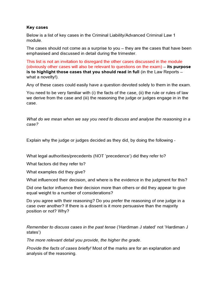 Key Cases in Criminal Law | PDF