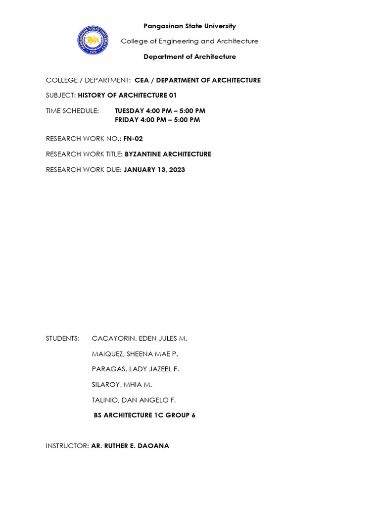Hoa1 - RSW2 - Byzantine Architecture | PDF | Byzantine Empire | Mosaic