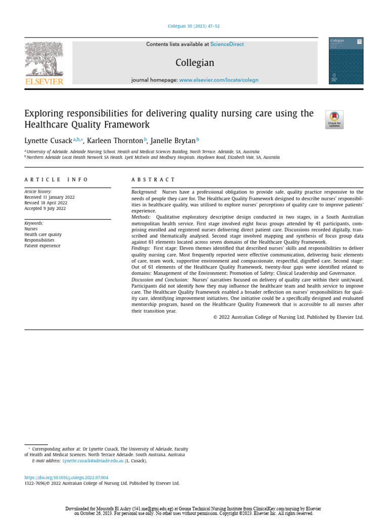 Quality of Care Article | PDF | Nursing | Health Care