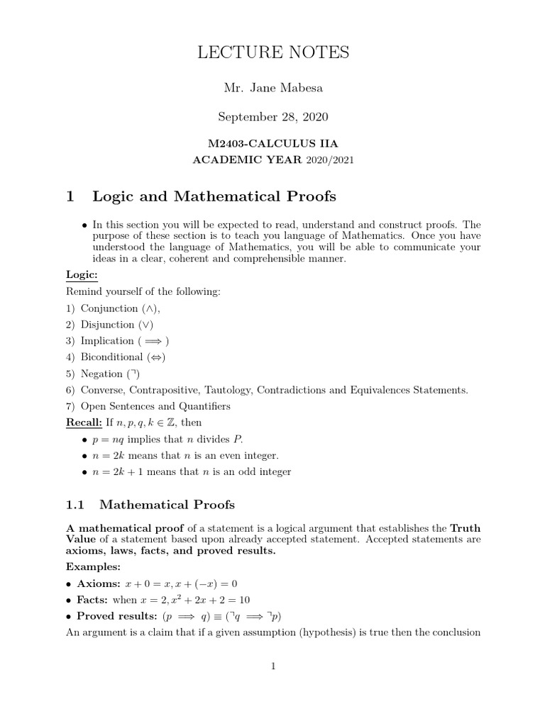 Section 1 | PDF | Mathematical Proof | Logical Expressions