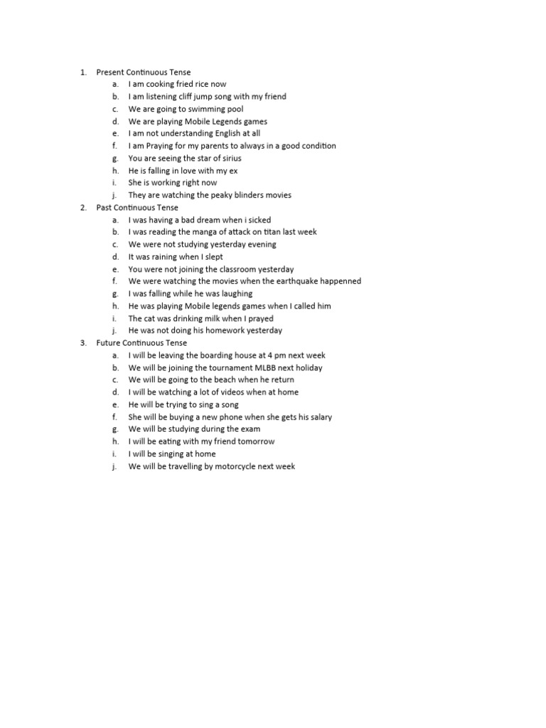 Present Continuous Tense | PDF