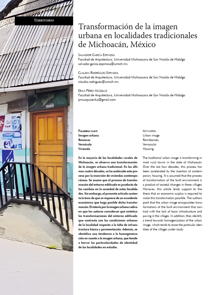 Transformación de La Imagen Urbana en Localidades Tradicionales de Michoacán, México | PDF ...
