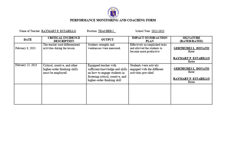 PMCF-Performance-Monitoring-and-Coaching-Form ESTABIILO | PDF