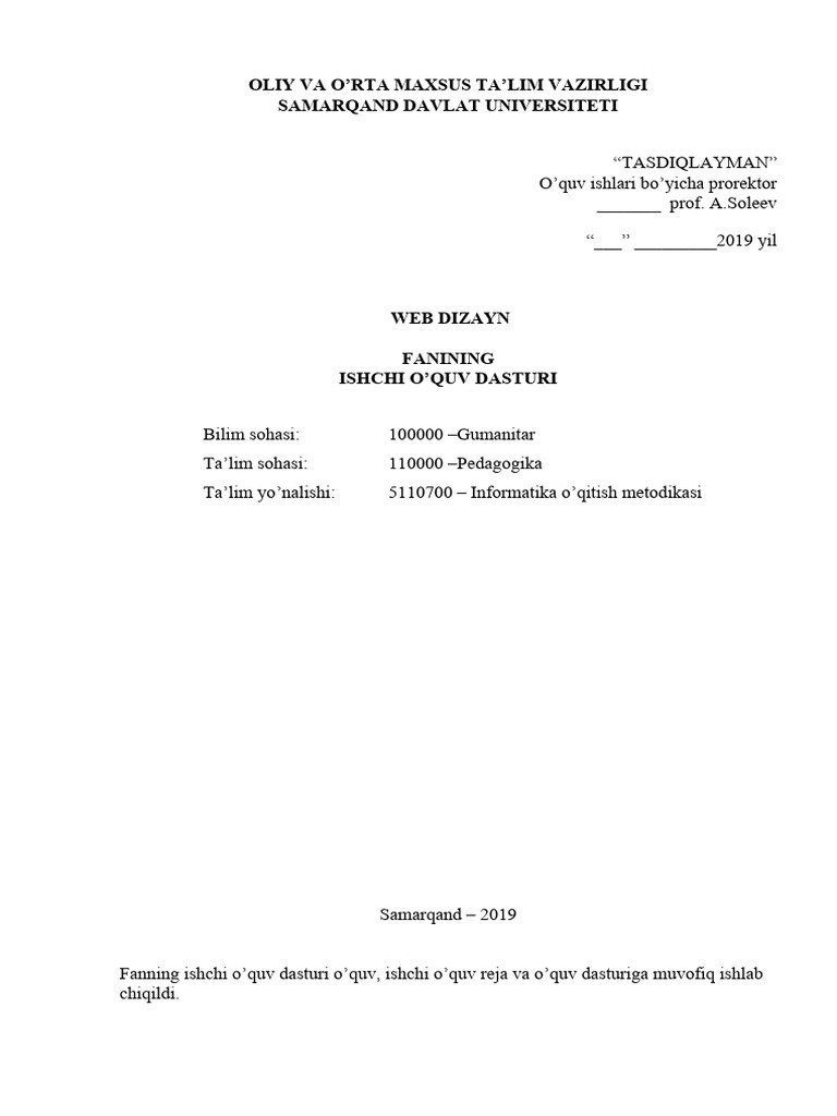 Web Dasturlash Va Dizayn | PDF