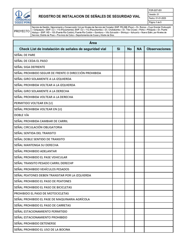 FOR-SST-051 - Registro de instalacion de señales | PDF | Transporte de tierra | Transporte