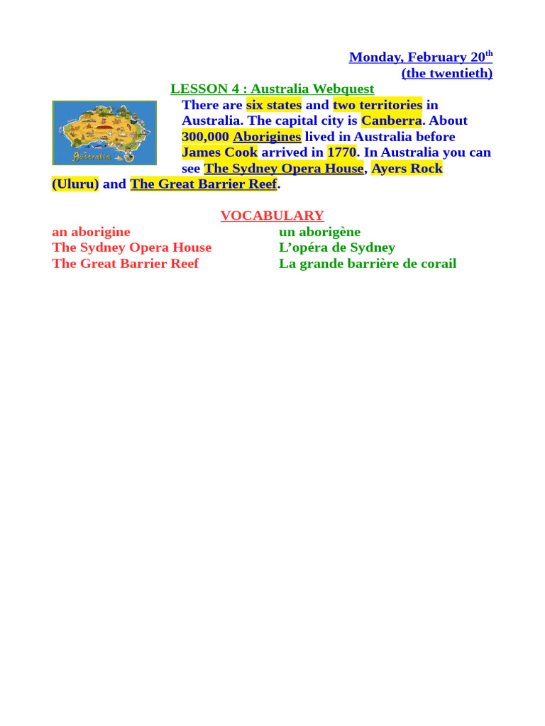 LESSON 4 Australia Webquest 4e4 | PDF | Social Science