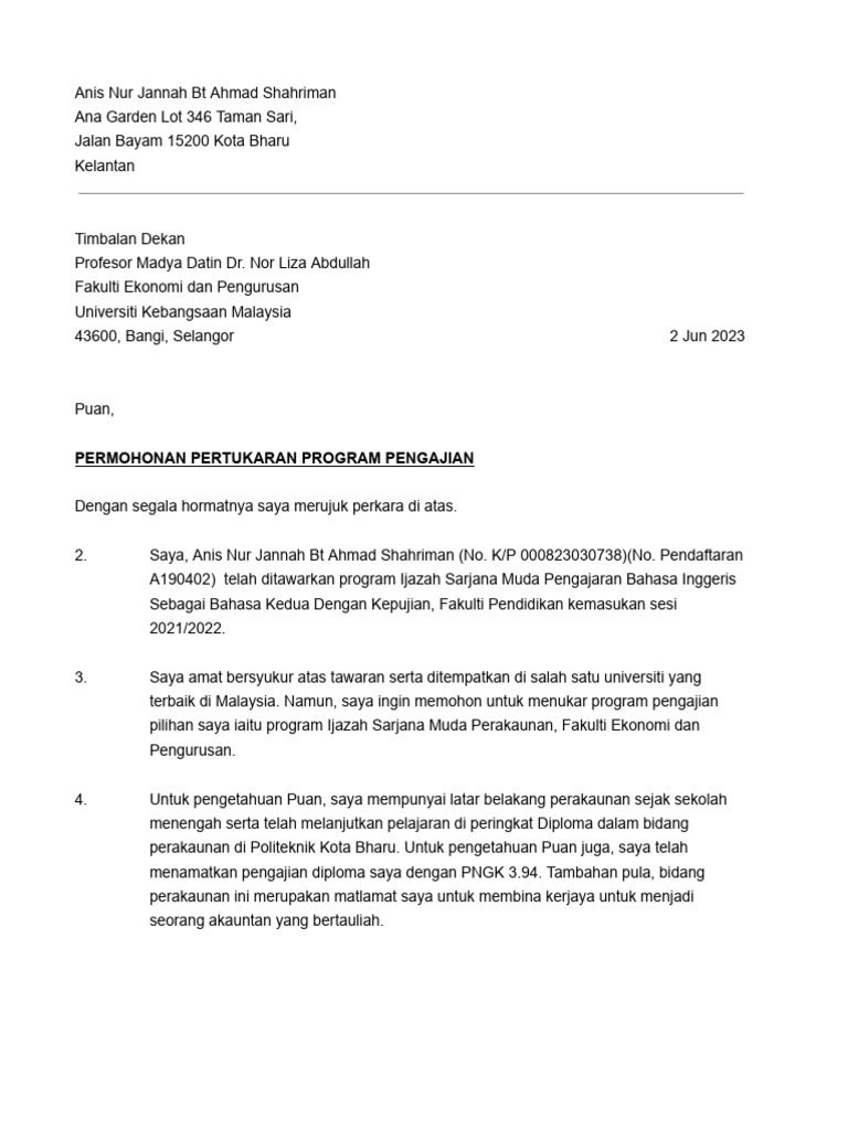 Surat Rasmi Permohonan Pertukaran Program - Signed | PDF
