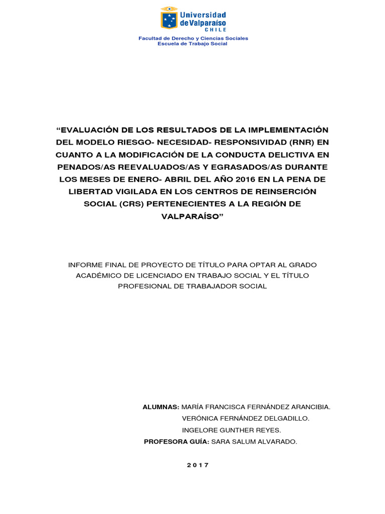 Modelo Riesgo - Necesidad - Responsividad (RNR) RNR | PDF | Justicia | Crimen y violencia