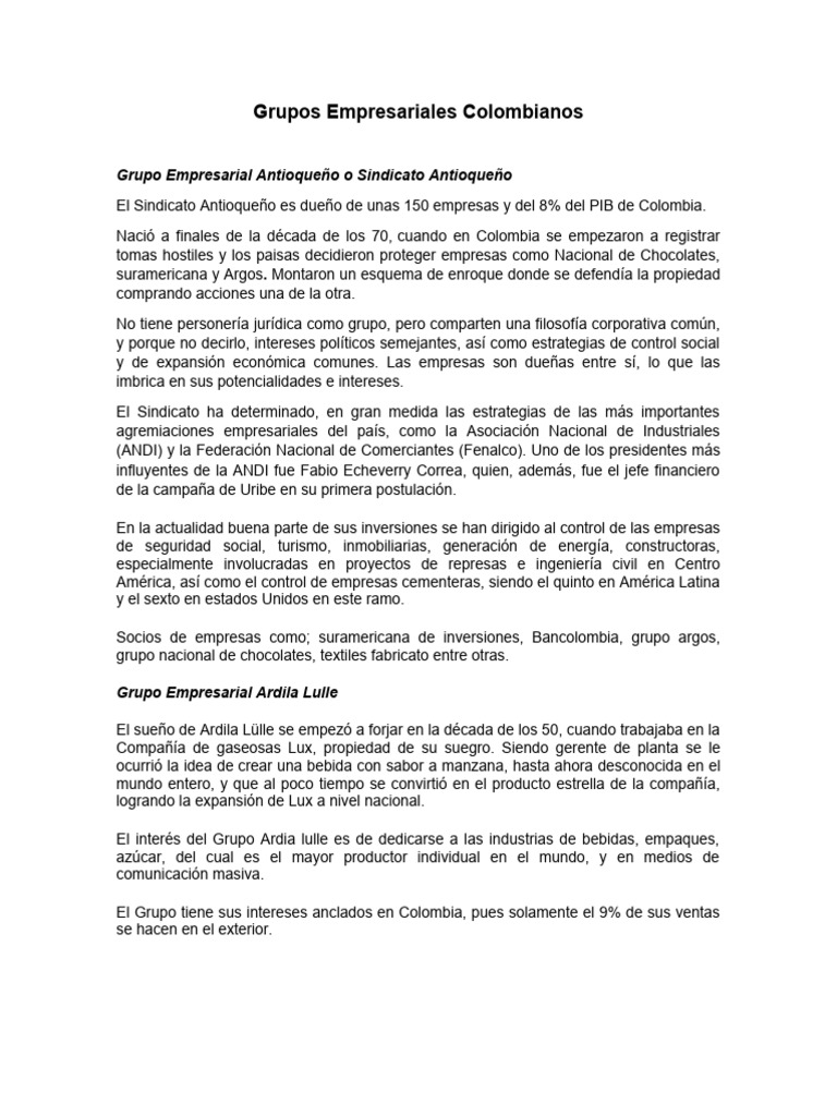 Grupos Empresariales Colombianos | PDF | Economias