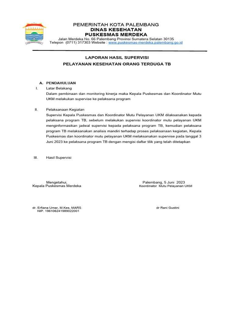 Lap. Hasil Supervisi TB | PDF