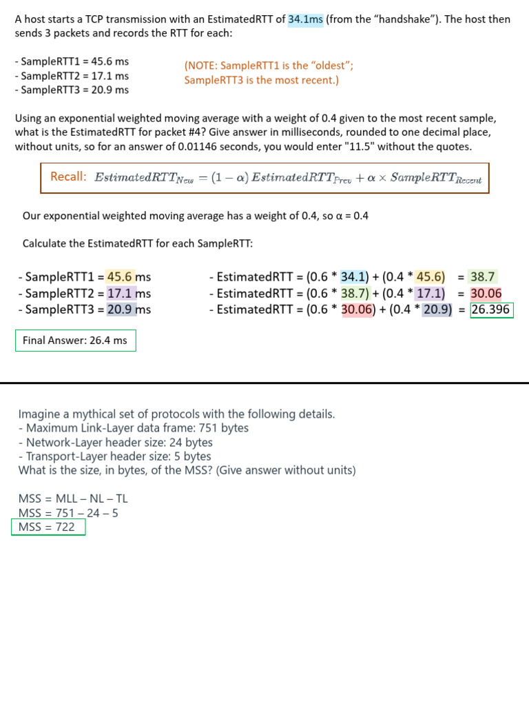 Week 6 Calculations | PDF | Transmission Control Protocol | Network Packet