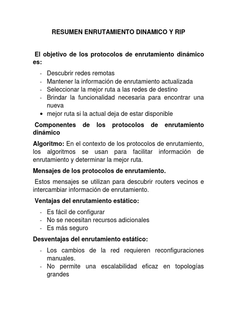 Resumen Enrutamiento Dinamico y Rip 3 | PDF | Enrutador (Computación) | Enrutamiento