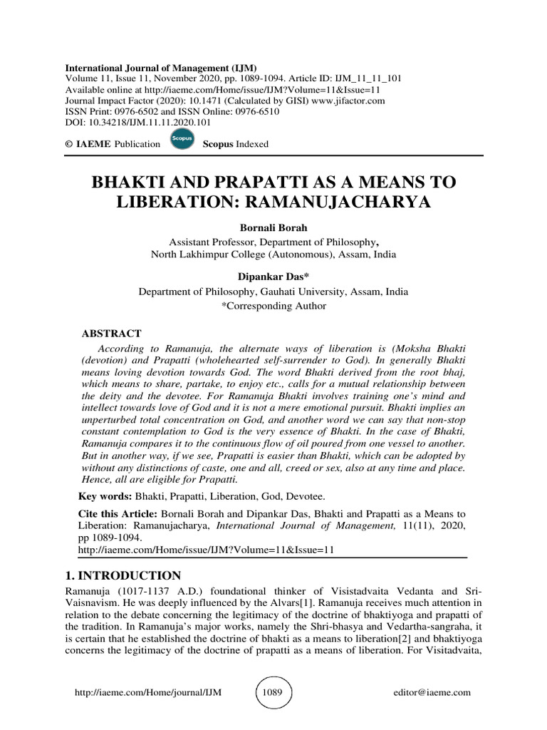 Bhakti and Prapatti in Ramanuja's Philosophy | PDF | Bhakti | Moksha