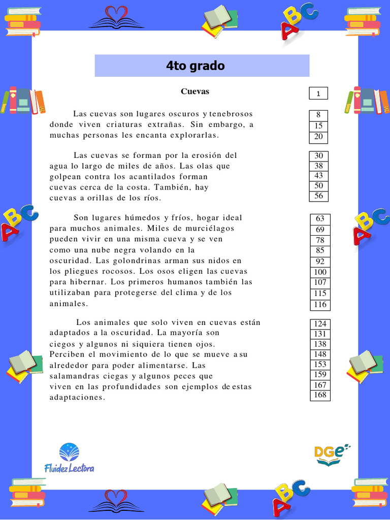 FLUIDEZ Lectura Individual 4to Grado Cuevas | PDF