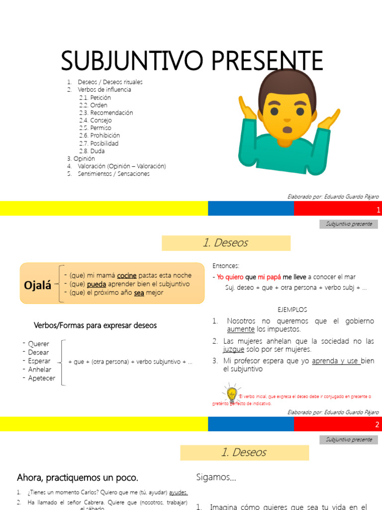 Uso del Subjuntivo en Deseos y Opiniones | PDF | Lingüística | Mecánica ...