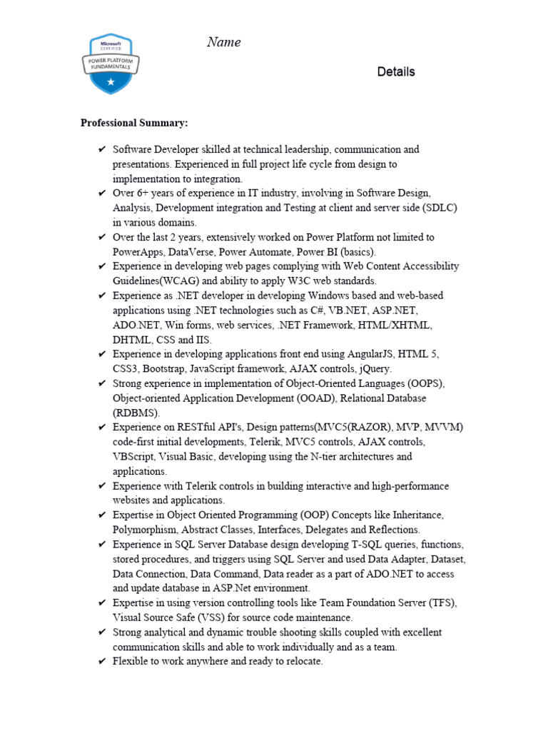 PowerPlatformDeveloper Resume Sample | PDF | Object Oriented ...