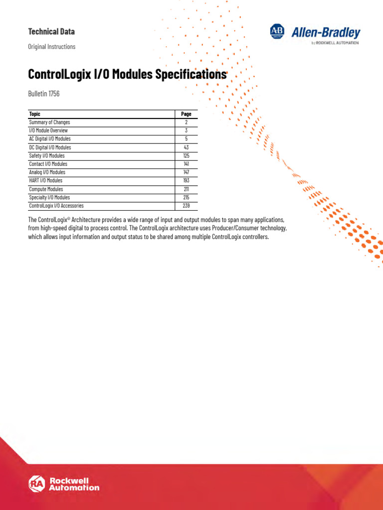 Controllogix I/O Modules Specifications: Technical Data | PDF