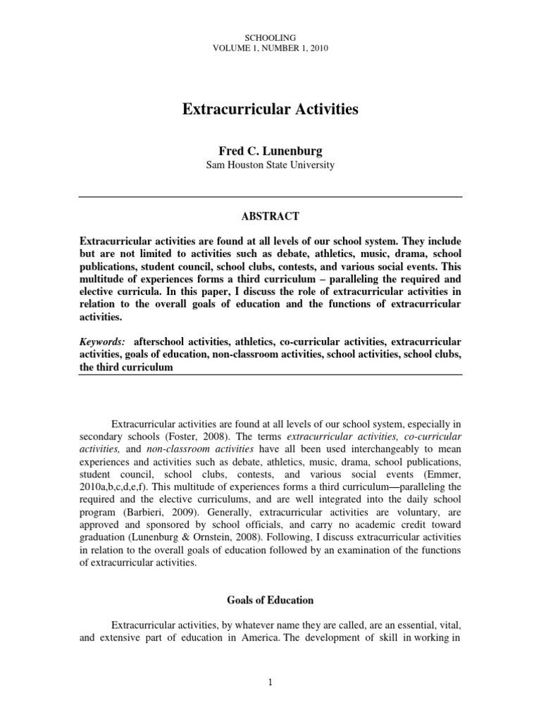 Lunenburg, Fred C. Extracurricular Activities Schooling V1 N1 2010 | PDF | Curriculum | Learning