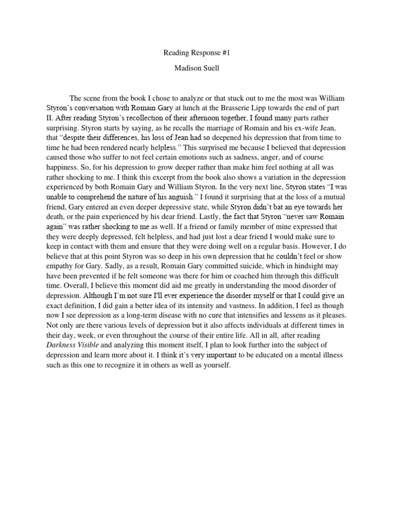 Reading Response 1 2 2 | PDF | Mental Disorder | Emotions