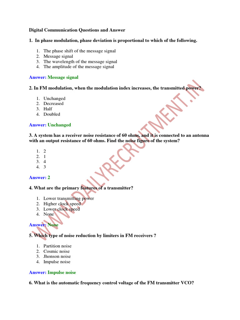 Digital Communication Questions and Answer | PDF | Frequency Modulation ...