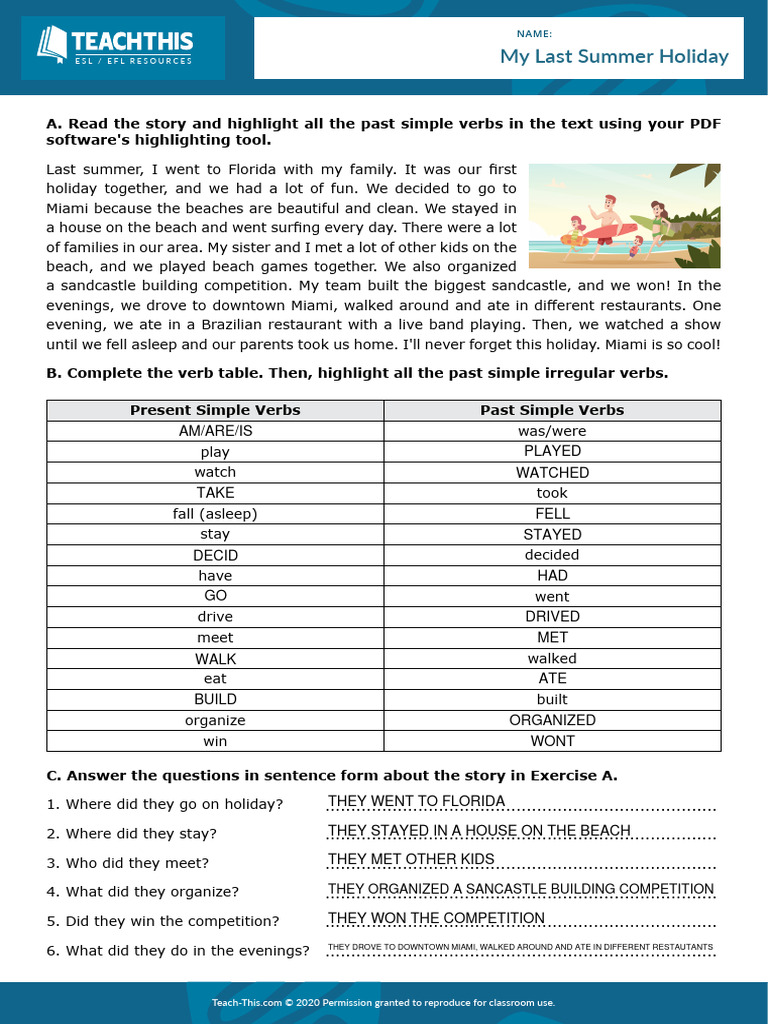 My Last Summer Holiday Interactive Worksheet | PDF | Linguistics ...