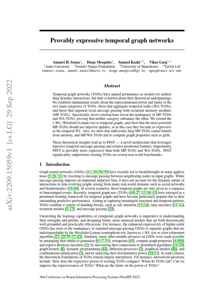 PINT-Provably Expressive Temporal Graph Networks | PDF PINT-Provably Expressive Temporal Graph Networks | PDF