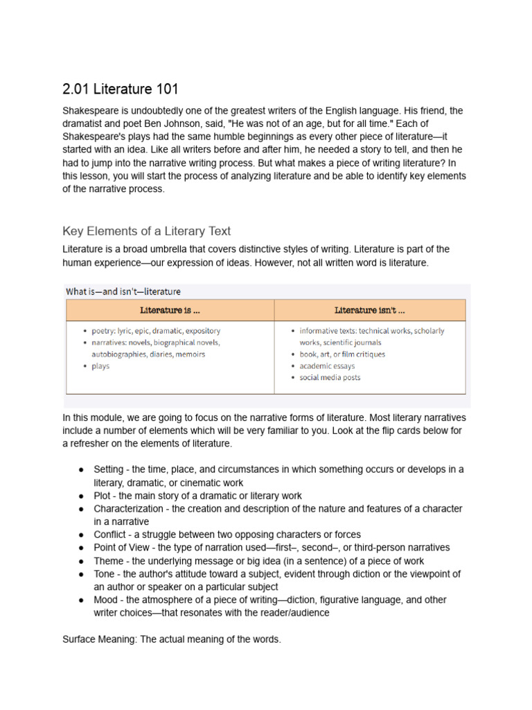 English - 4 - Module - 2 Notes (FLVS) | PDF | Narrative | Don Quixote