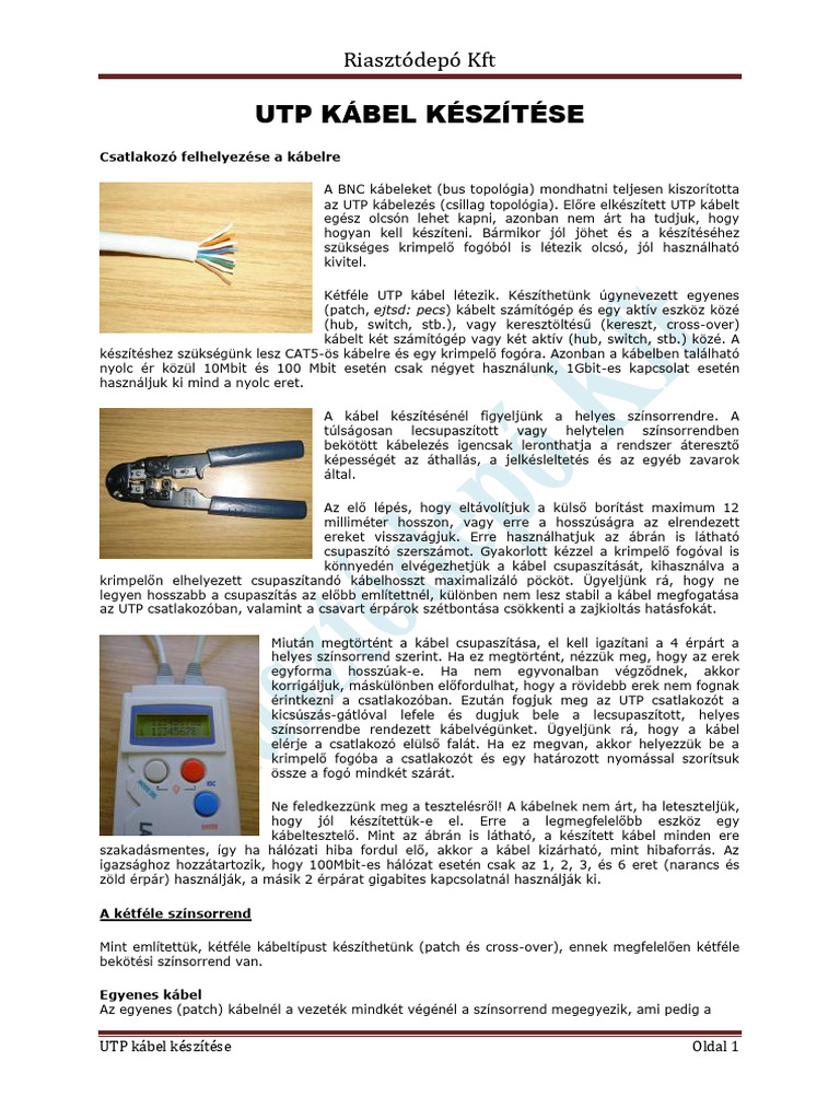 UTP KABEL KESZITESE Kepekkel | PDF