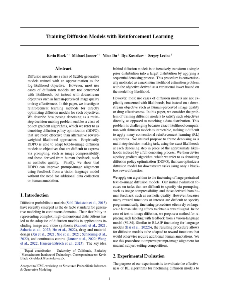 Training Diffusion Models with Reinforcement Learning | PDF | Cybernetics | Applied Mathematics