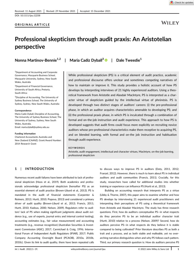 Developing Professional Skepticism in Auditors | PDF | Virtue | Audit