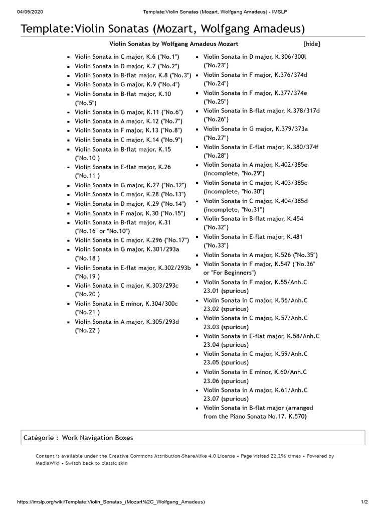 Template - Violin Sonatas (Mozart, Wolfgang Amadeus) - IMSLP | PDF | Sonata | Musical Compositions