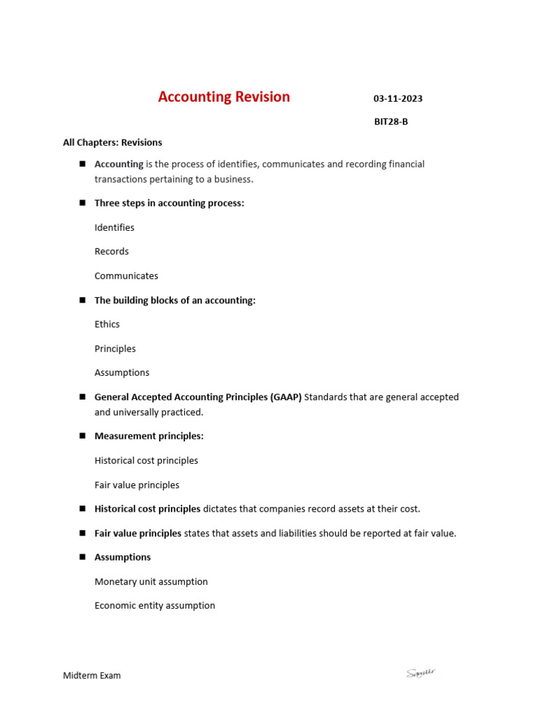 Accounting Revision - Chpters | PDF | Debits And Credits | Deferral