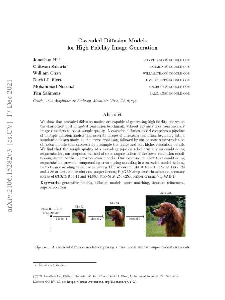 Cascaded Diffusion Models For High Fidelity Image Generation | PDF